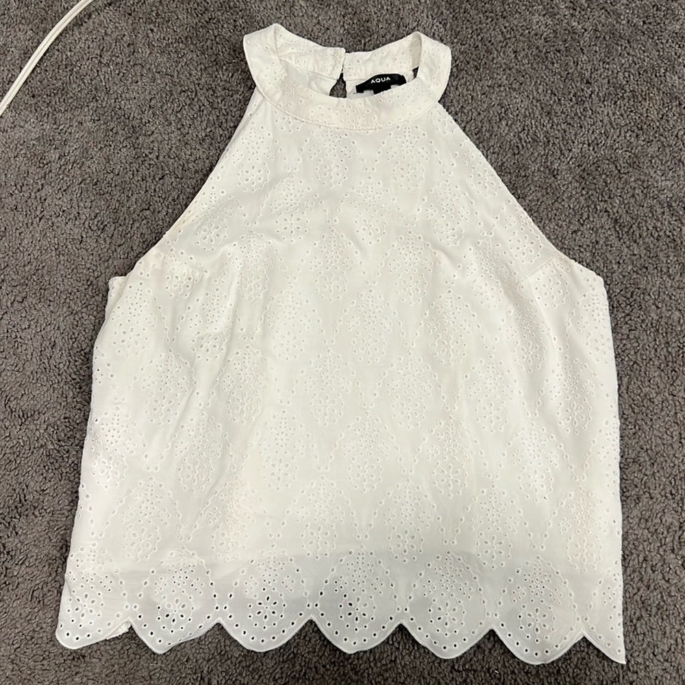 Aqua White Lace Halter Top Gem